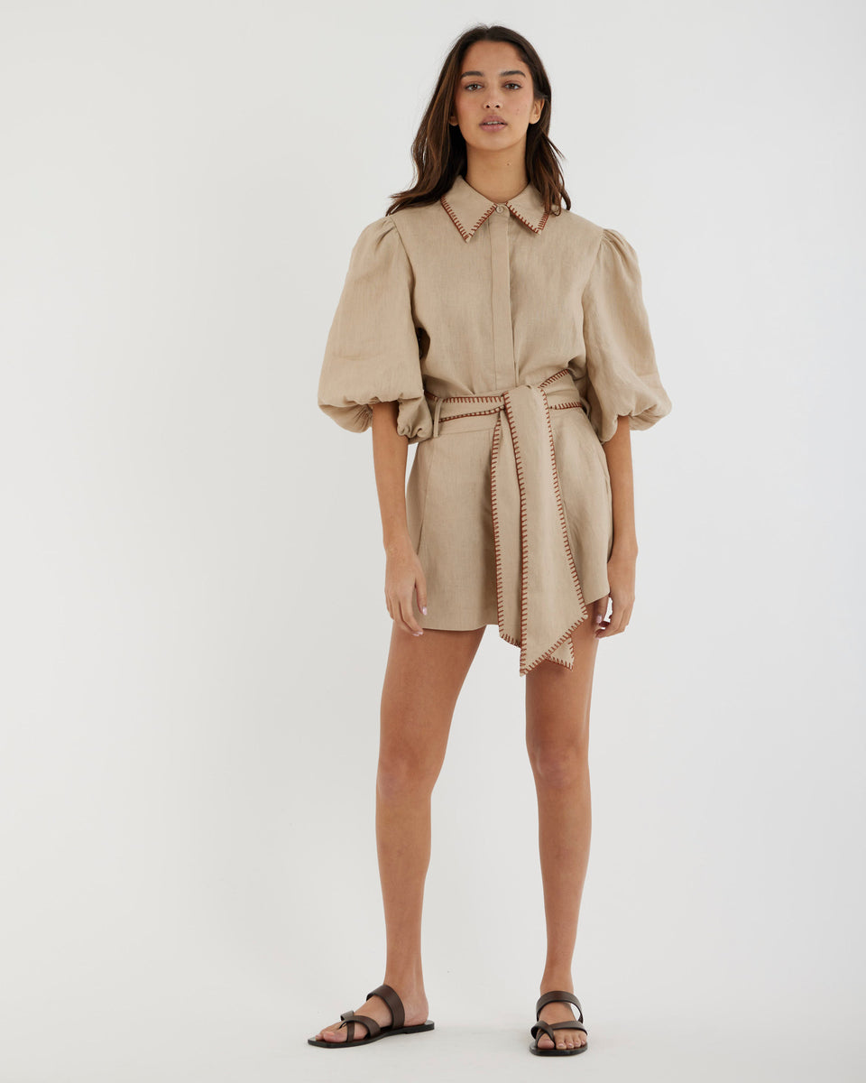 Chloe Stitch Detail Linen Shirt - Sand – Amelius