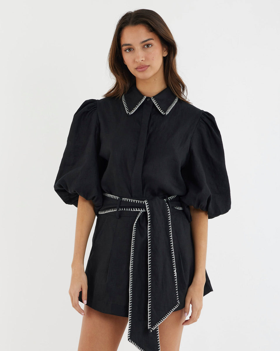 Chloe Stitch Detail Linen Shirt - Black – Amelius