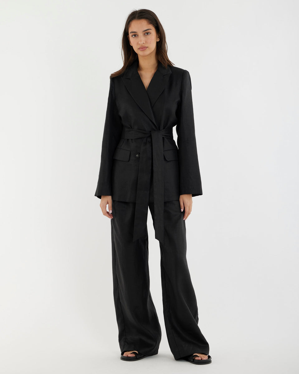 Mia Double Breasted Tie Blazer - Black – Amelius